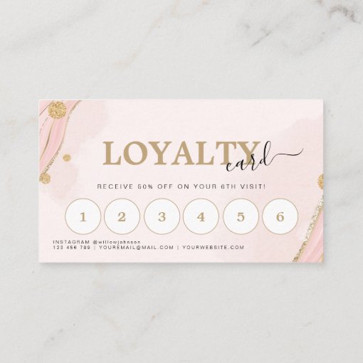 Elegant Monogram Pink Gold Glitter Marble Agate Loyalty Card | Zazzle