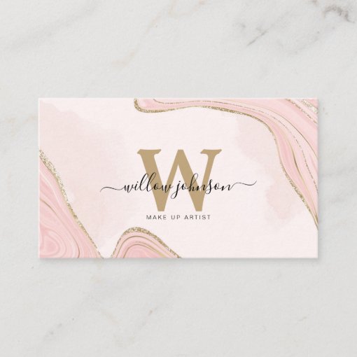 Elegant Monogram Pink Gold Glitter Marble Agate Loyalty Card | Zazzle