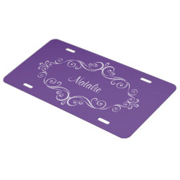 Elegant Monogram Purple Design License Plate | Zazzle