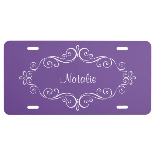 Elegant Monogram Purple Design License Plate | Zazzle