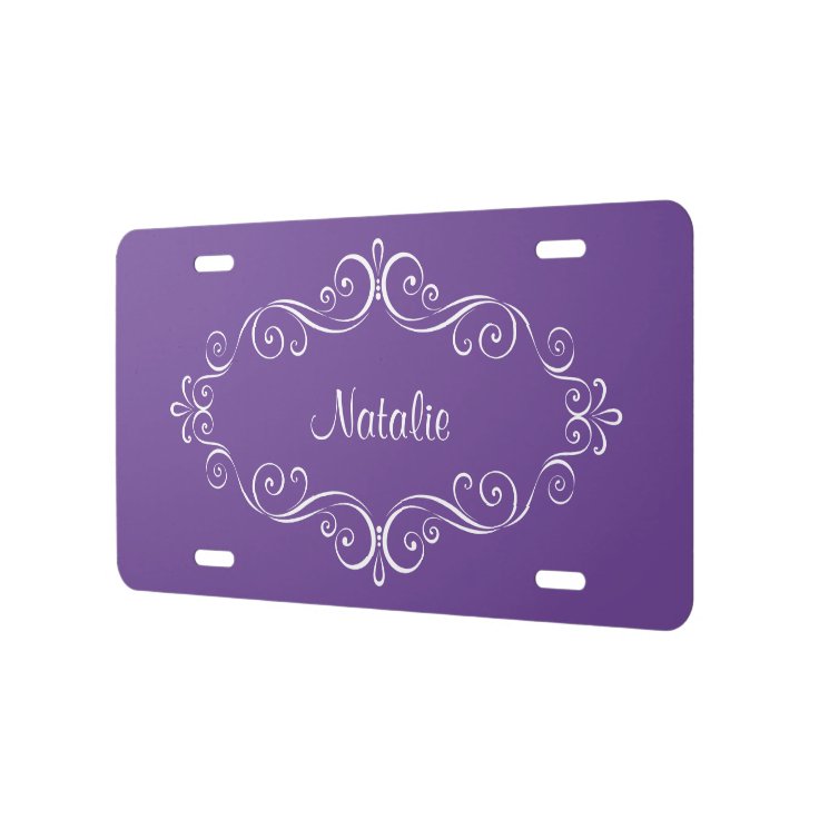 Elegant Monogram Purple Design License Plate | Zazzle