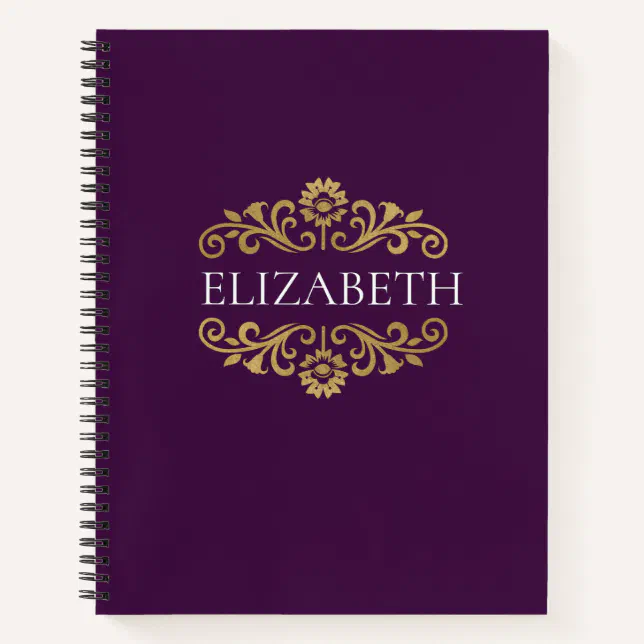 Elegant Monogram Purple Gold Office School Notebook | Zazzle