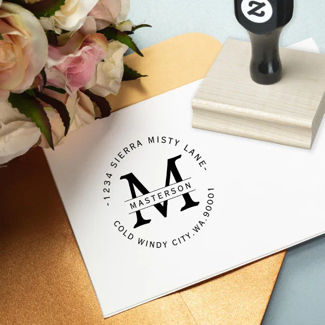 Elegant Monogram Return Address Rubber Stamp | Zazzle
