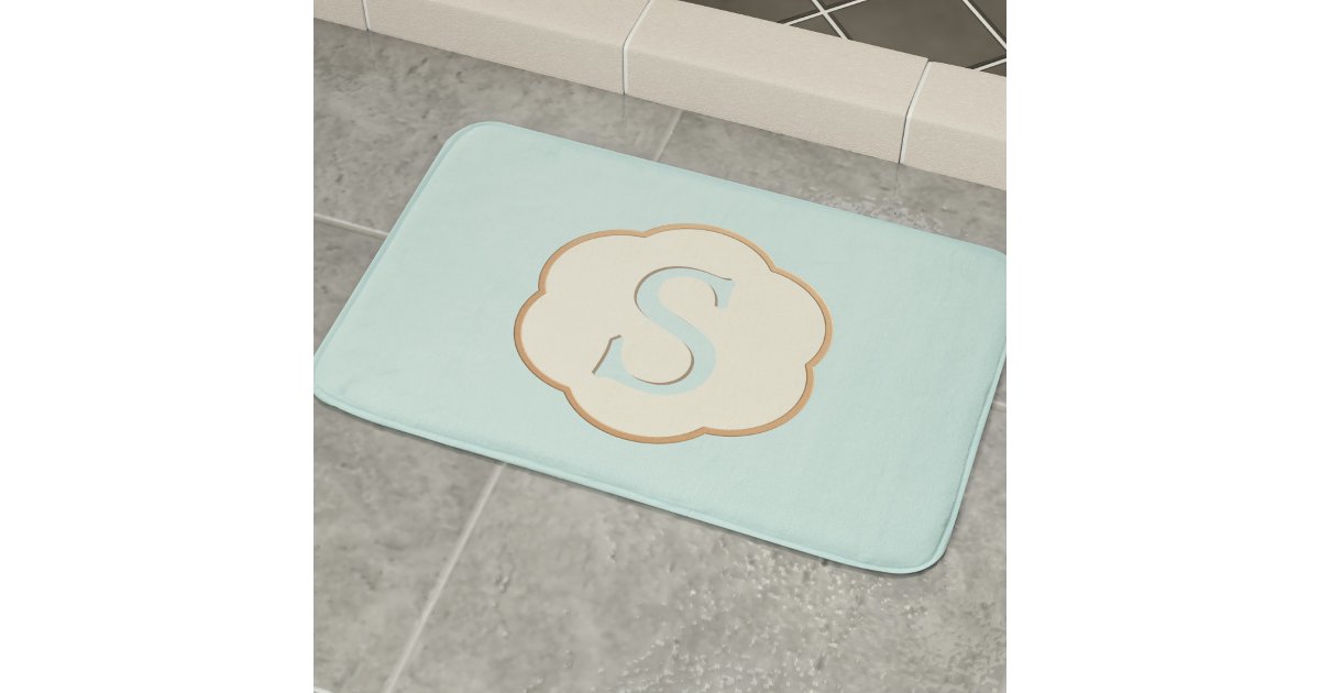 Elegant Monogram Robin Egg Blue Bath Mat | Zazzle