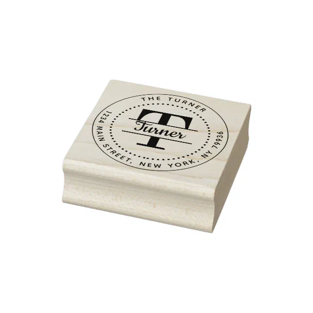 Elegant Monogram Round Return Address Rubber Stamp | Zazzle