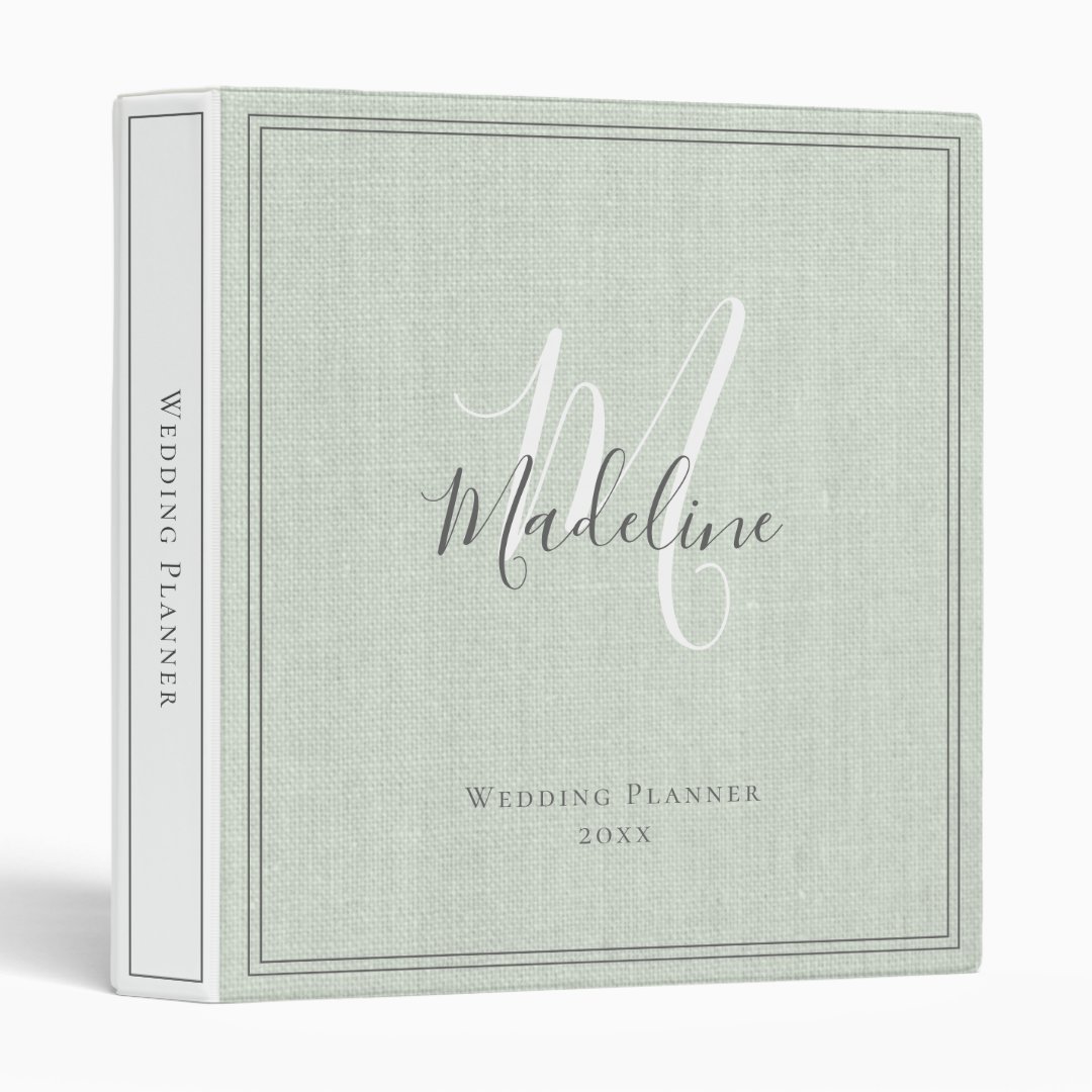Elegant Monogram Rustic Sage Green Wedding Planner 3 Ring Binder | Zazzle