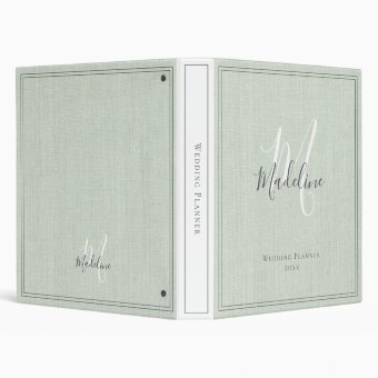 Elegant Monogram Rustic Sage Green Wedding Planner 3 Ring Binder | Zazzle