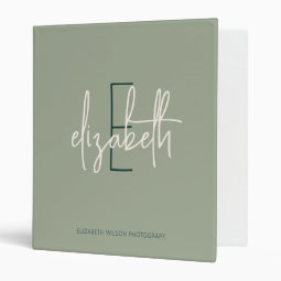 Elegant Monogram Sage Green Office School 3 Ring Binder | Zazzle