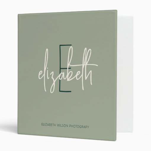 Elegant Monogram Sage Green Office School 3 Ring Binder | Zazzle