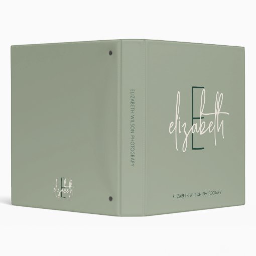 Elegant Monogram Sage Green Office School 3 Ring Binder | Zazzle