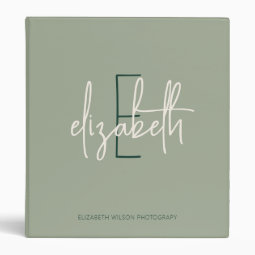 Elegant Monogram Sage Green Office School 3 Ring Binder | Zazzle