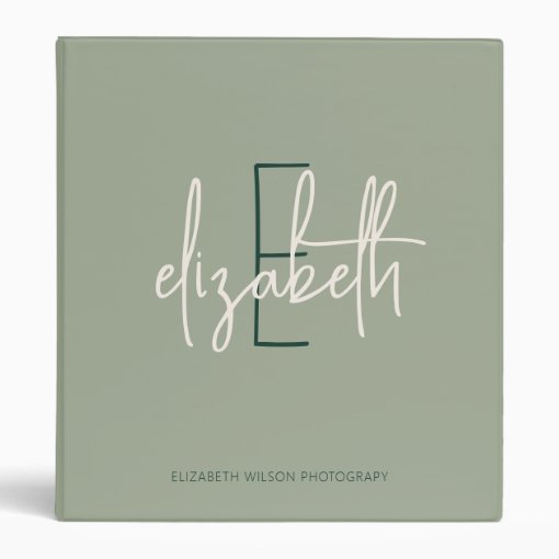 Elegant Monogram Sage Green Office School 3 Ring Binder | Zazzle