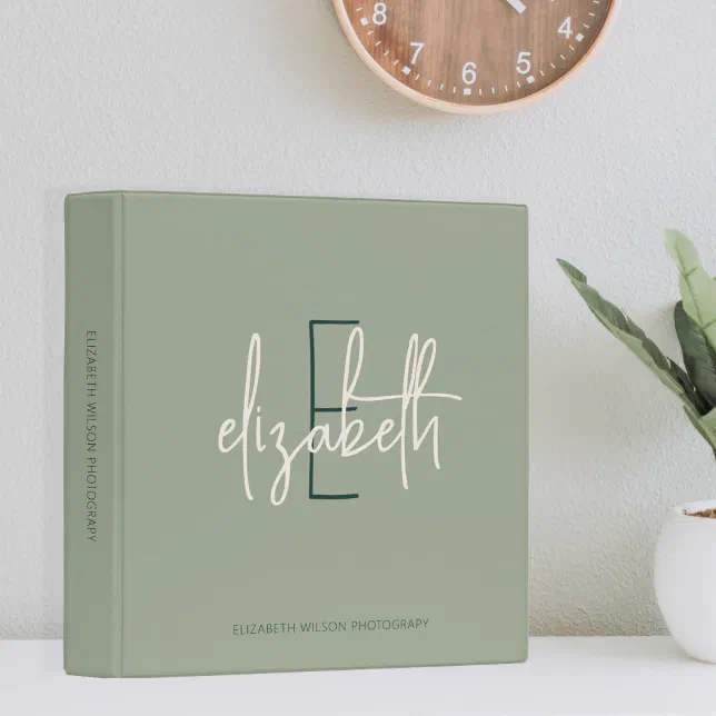 Elegant Monogram Sage Green Office School 3 Ring Binder | Zazzle