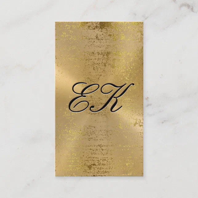 Elegant Monogram Script Gold Metallic Specks Business Card | Zazzle
