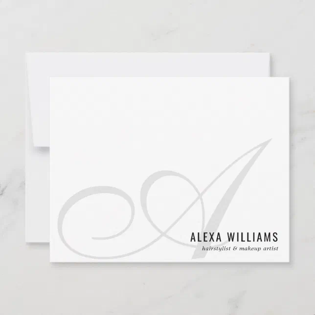 Elegant Monogram Script Initial Simple Business Note Card | Zazzle