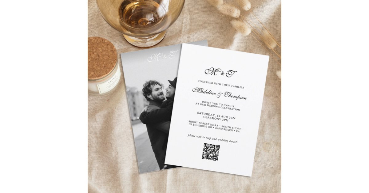 Elegant Monogram Script Photo Traditional Wedding Invitation | Zazzle