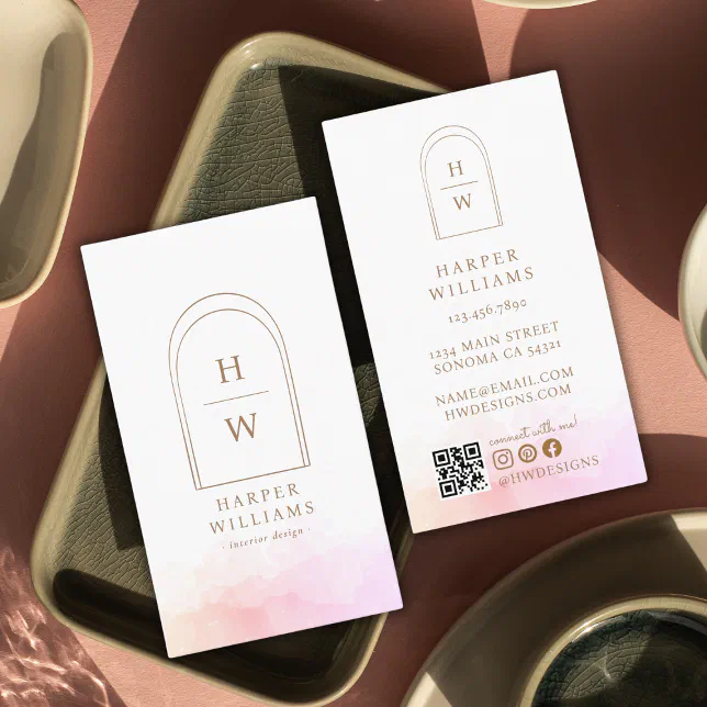 Elegant Monogram Simple Arch | Blush Pink Business Card | Zazzle
