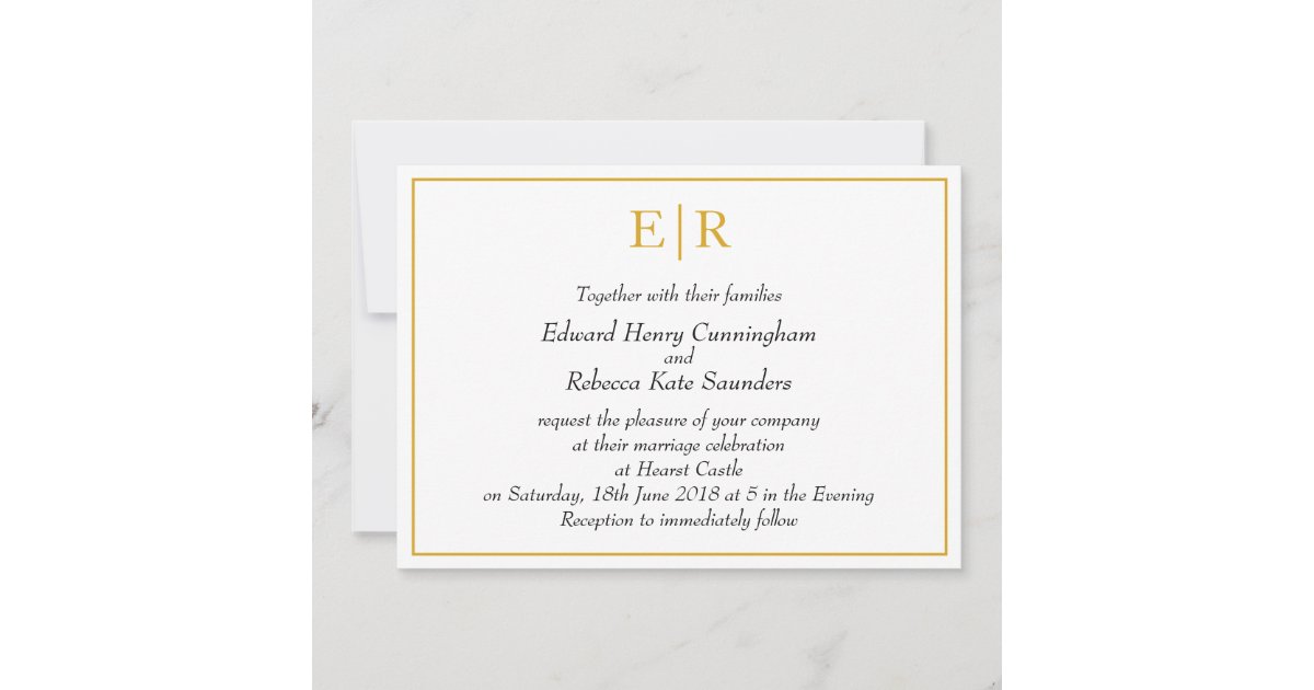 Elegant Monogram Simple Gold Wedding Invitation | Zazzle
