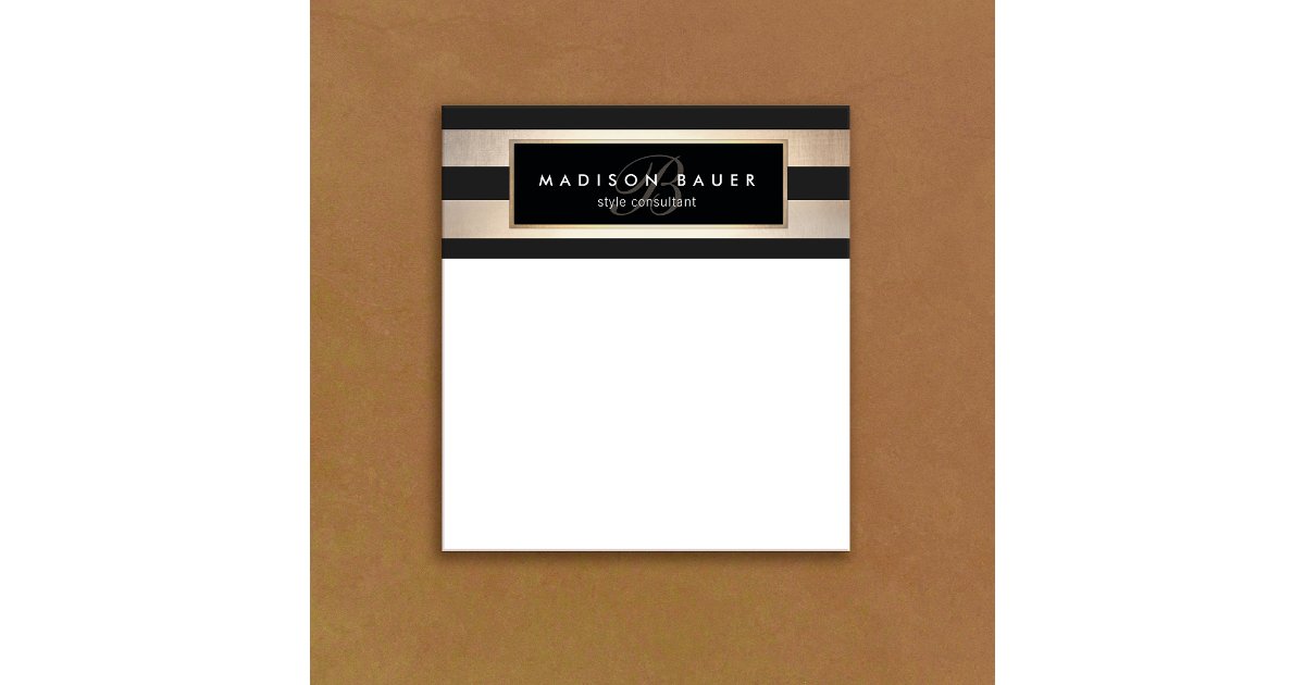 Elegant Monogram Striped Black and Gold Notepad | Zazzle