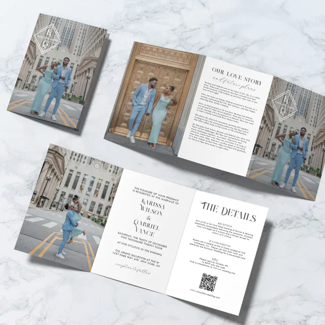 Elegant Monogram Trifold Book Wedding Invitation | Zazzle