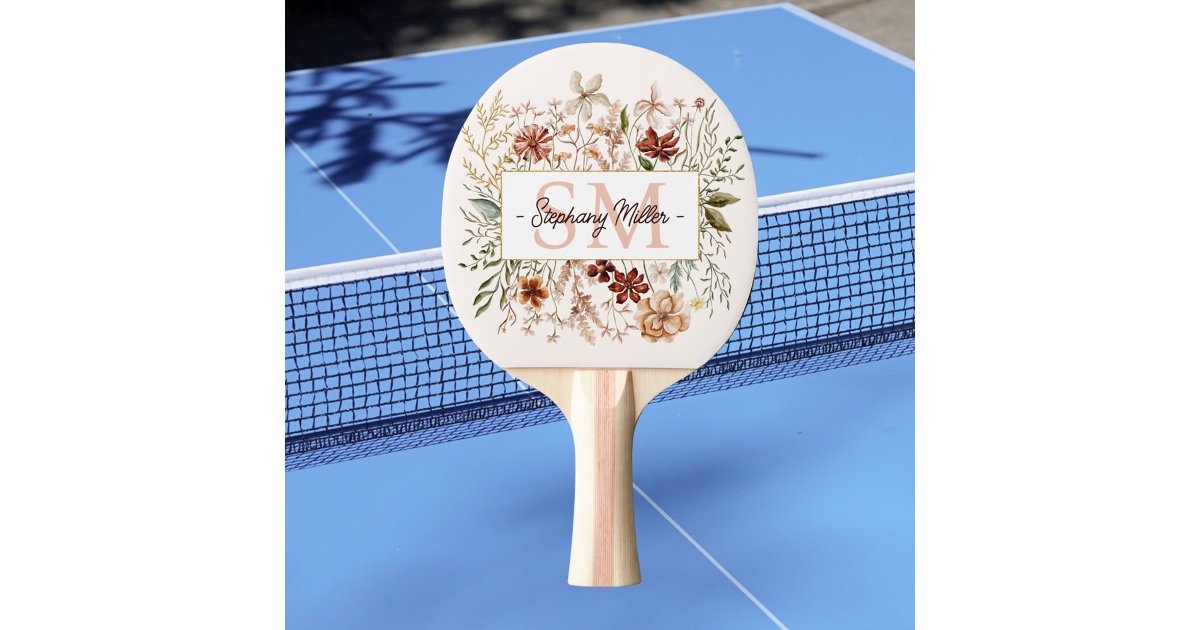 Elegant Monogram Watercolor Fall Wildflower Floral Ping Pong Paddle ...