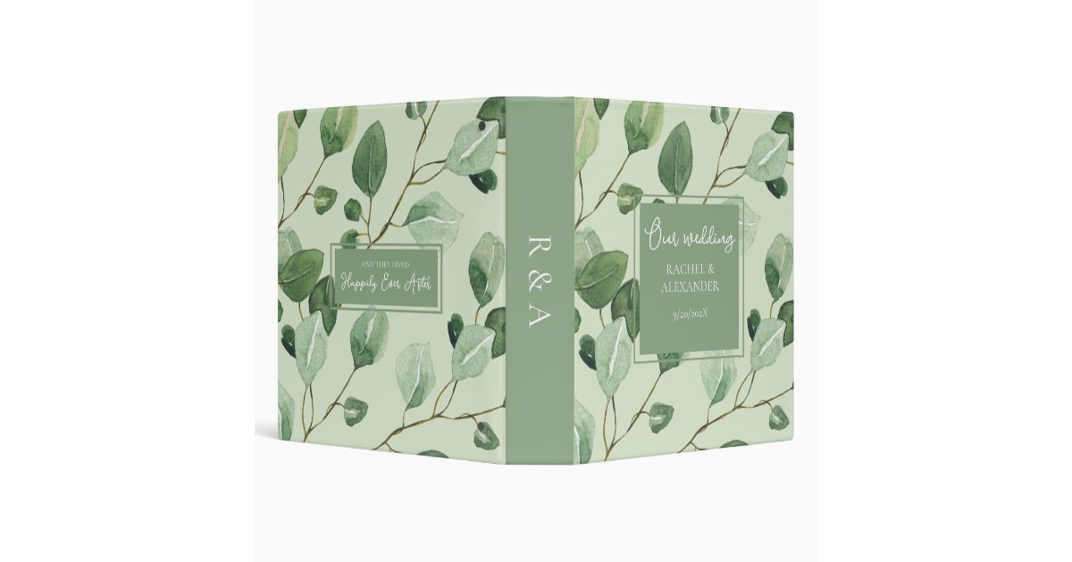 Elegant Monogram Watercolor Greenery Wedding Album 3 Ring Binder | Zazzle