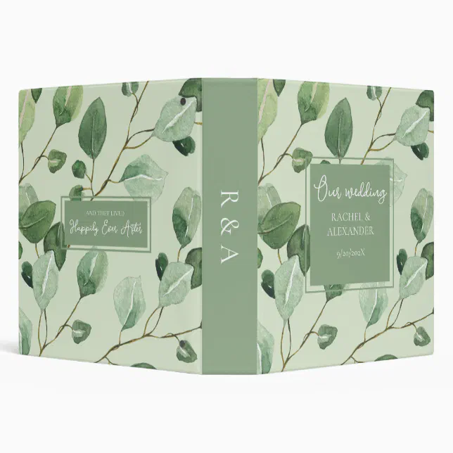 Elegant Monogram Watercolor Greenery Wedding Album 3 Ring Binder | Zazzle