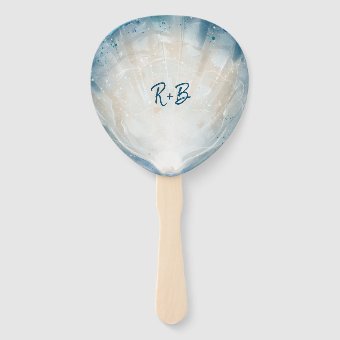 Elegant Monogram Watercolor Seashell Rustic Beach Hand Fan | Zazzle