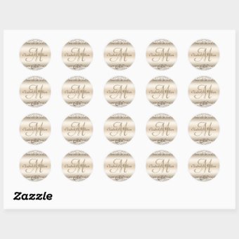 Elegant Monogram Wedding Champagne Metallic Classic Round Sticker | Zazzle