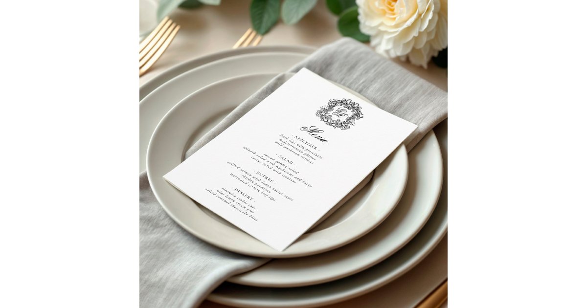 Elegant Monogram Wedding Crest Menu | Zazzle