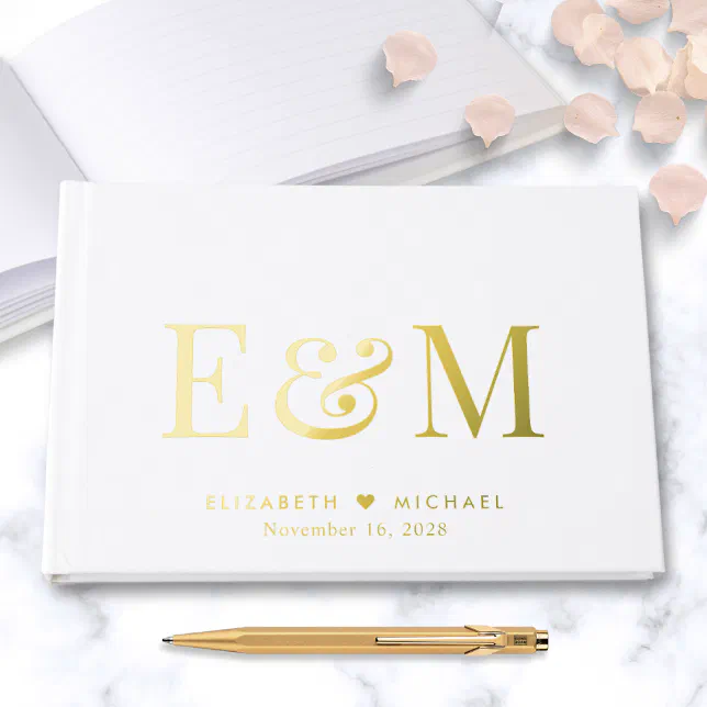 Elegant Monogram Wedding Foil Guest Book | Zazzle