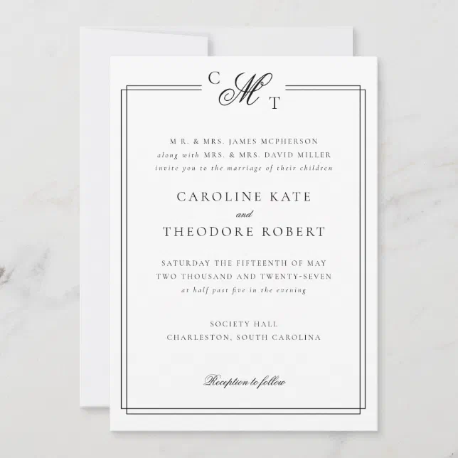 Elegant Monogram Wedding Invitation | Zazzle