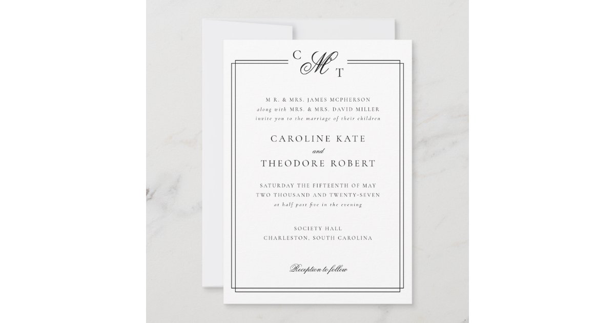 Elegant Monogram Wedding Invitation Photo | Zazzle
