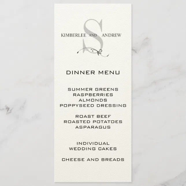 Elegant Monogram Wedding Menu Card Cream Paper | Zazzle