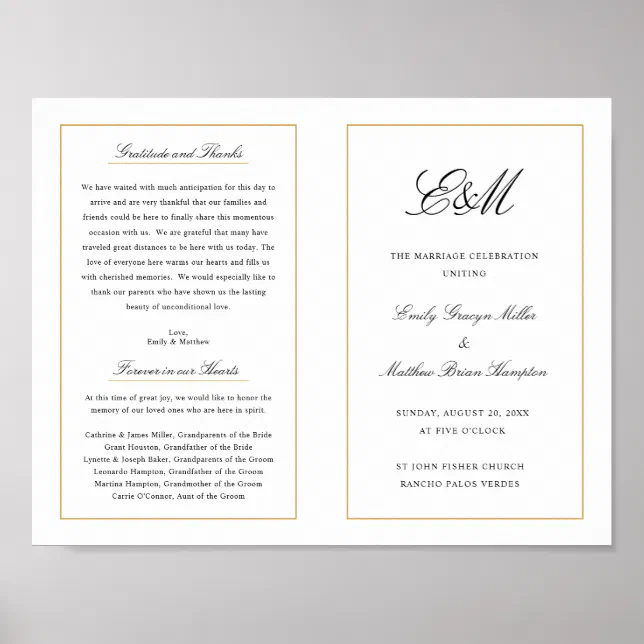 Elegant Monogram Wedding Program Outside Download Poster | Zazzle