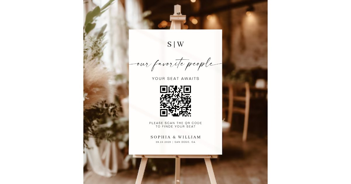 Elegant Monogram Wedding Seating chart QR code Foam Board | Zazzle