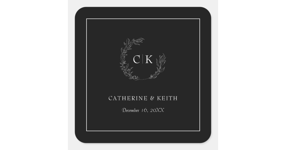 Elegant Monogram Wedding Square Sticker | Zazzle