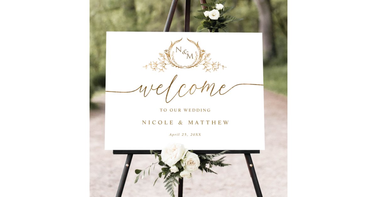 Elegant Monogram Wedding Welcome Sign in Gold | Zazzle