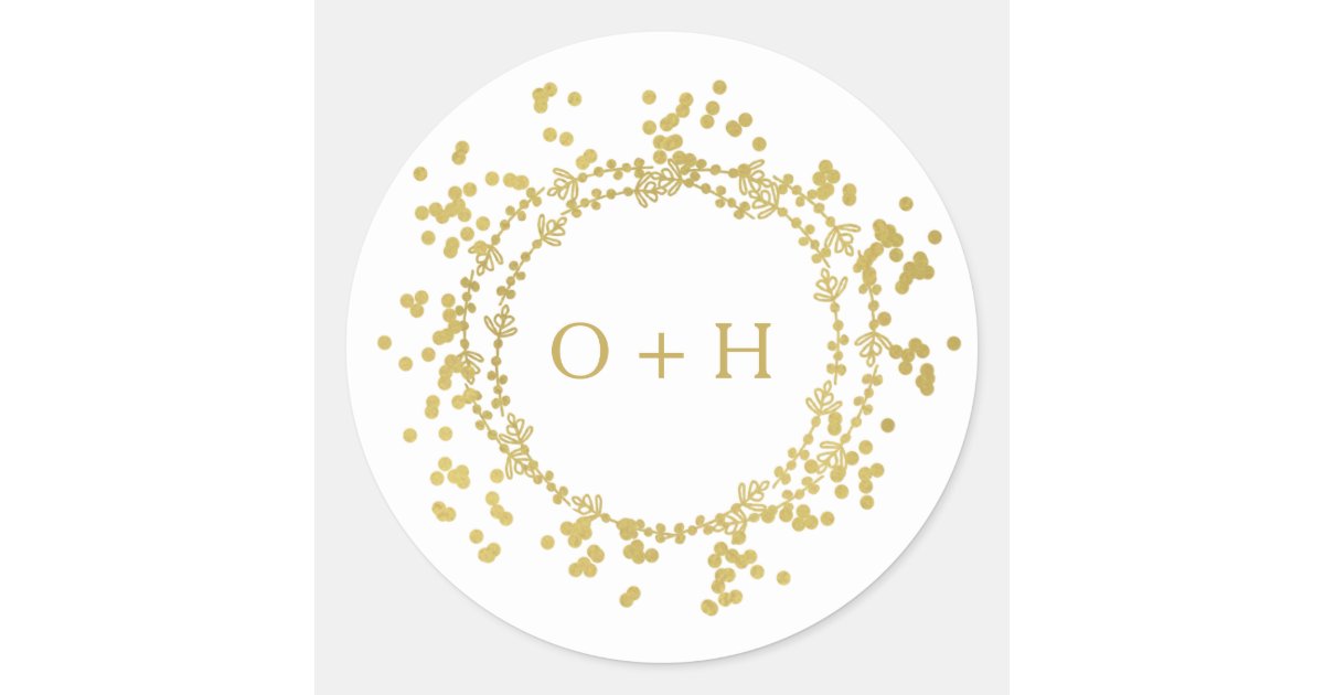 Elegant Monogram Wedding | White & Gold Classic Round Sticker | Zazzle