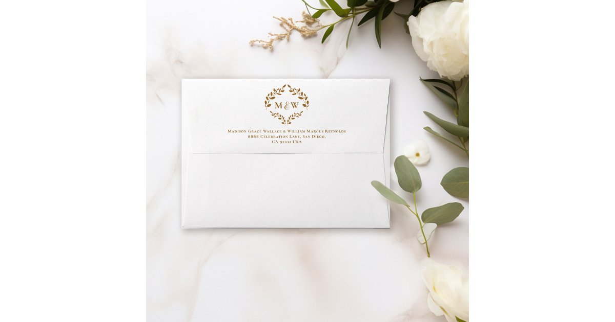 Elegant Monogram White and gold hue Wedding Envelope | Zazzle