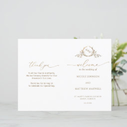 Elegant Monogram White Gold Wedding Folded Program | Zazzle