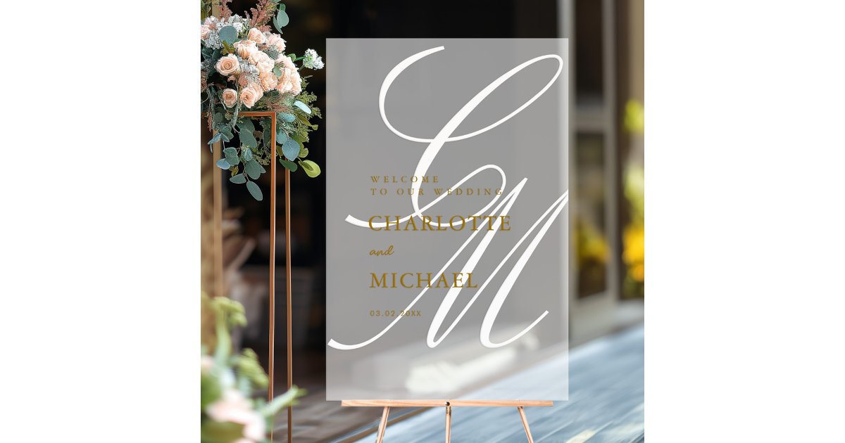 Elegant, Monogram, White, Transparent, Wedding Acrylic Sign | Zazzle