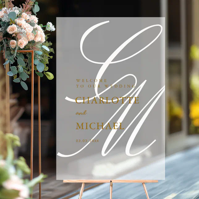 Elegant, Monogram, White, Transparent, Wedding Acrylic Sign | Zazzle
