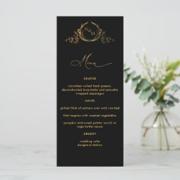 Elegant Monogrammed Black and Gold Wedding Menu | Zazzle