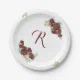 Elegant Monogrammed Burgundy Roses Paper Plate | Zazzle
