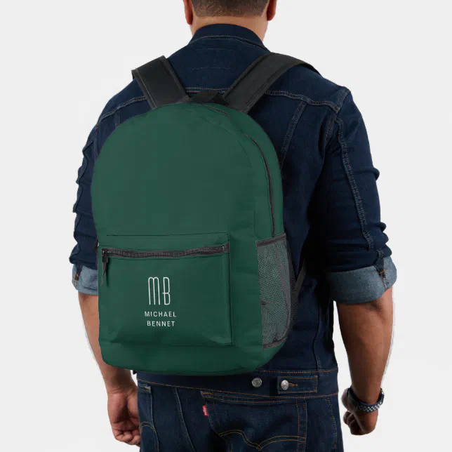 Elegant Monogrammed Emerald Green Printed Backpack | Zazzle