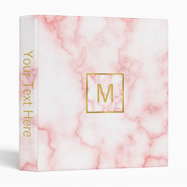 Elegant Monogrammed Faux Pink Marble 3 Ring Binder | Zazzle