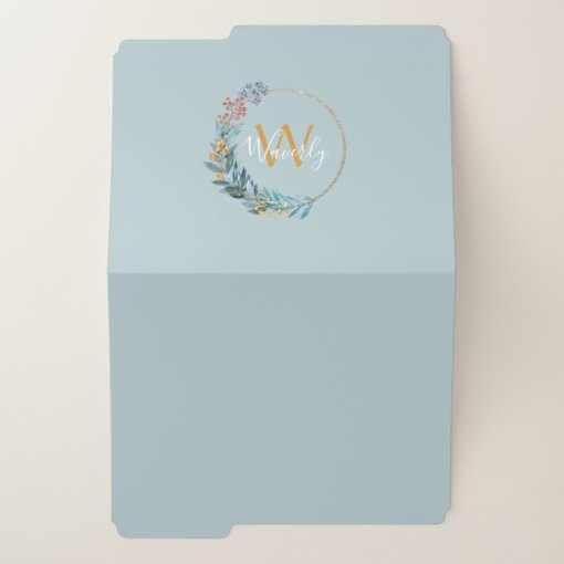 Elegant Monogrammed Gold Blue Green Botanical File Folder | Zazzle