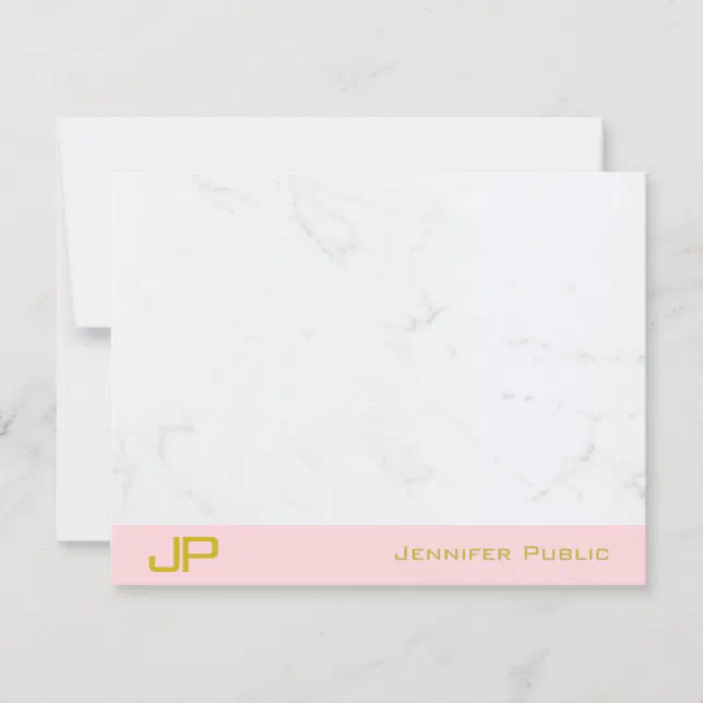 Elegant Monogrammed Gold Blush Pink Marble Simple Note Card | Zazzle