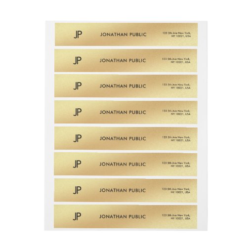 Elegant Monogrammed Gold Modern Glam Plain Wrap Around Label | Zazzle